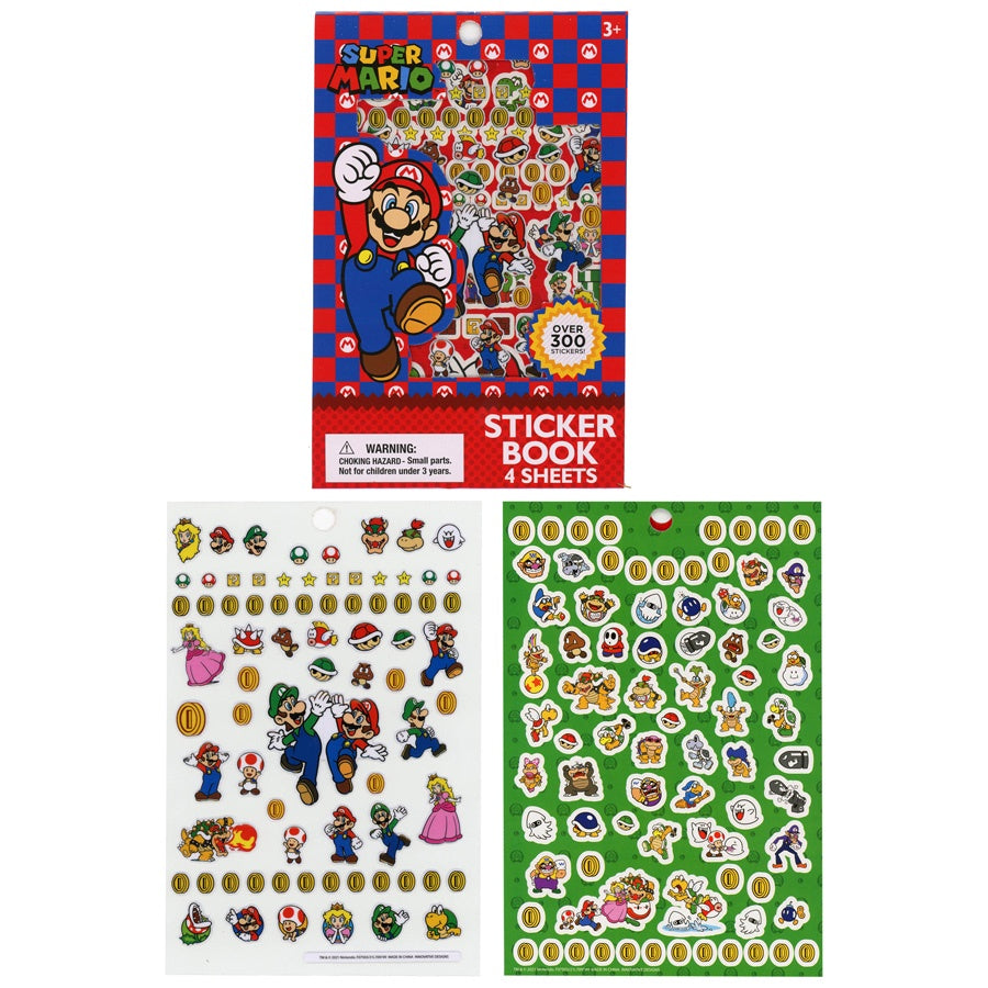 SUPER MARIO Sticker Book - 4 Sheets Over 300 Stickers (1 Sheet of Rais ...