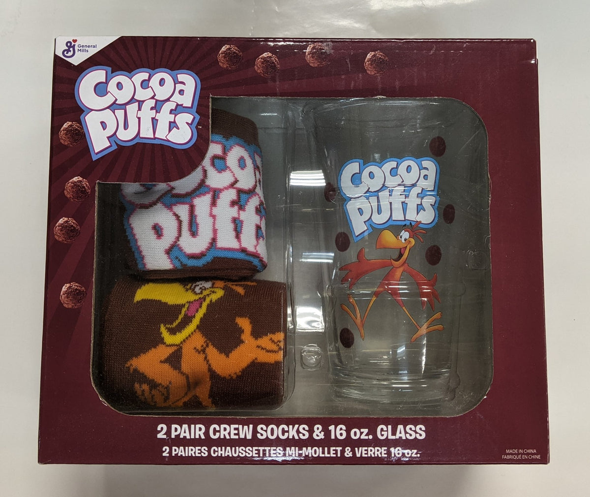 Cocoa Puffs 2 Pair Crew Socks & 16 oz. Glass – A & C Games